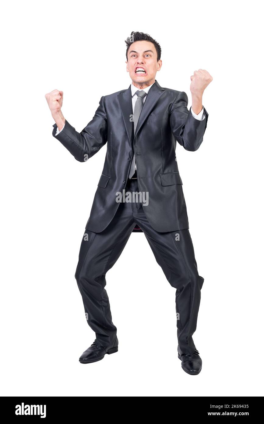 Mad businessman screaming on white background. White background Stock ...
