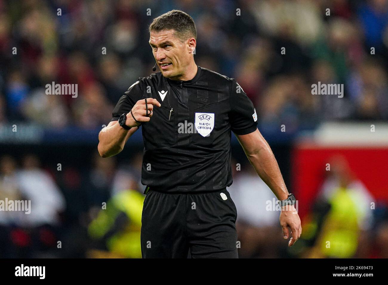 LEVERKUSEN, GERMANY - OCTOBER 12: referee Istvan Kovacs during the ...