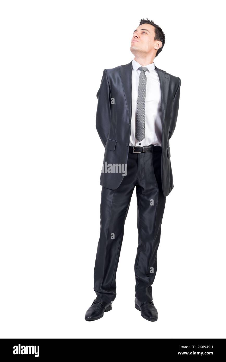 Optimistic businessman in suit in studio. White background Stock Photo ...