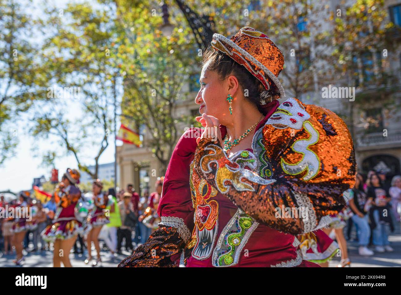 Barcelona, Spain. 12th Oct, 2022. A woman wearing a traditional costume ...