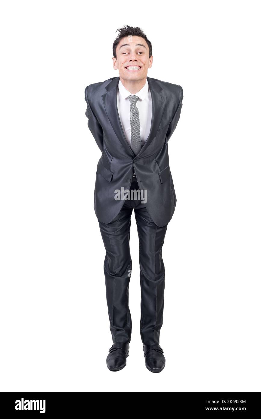 Delighted man in elegant suit. White background Stock Photo - Alamy