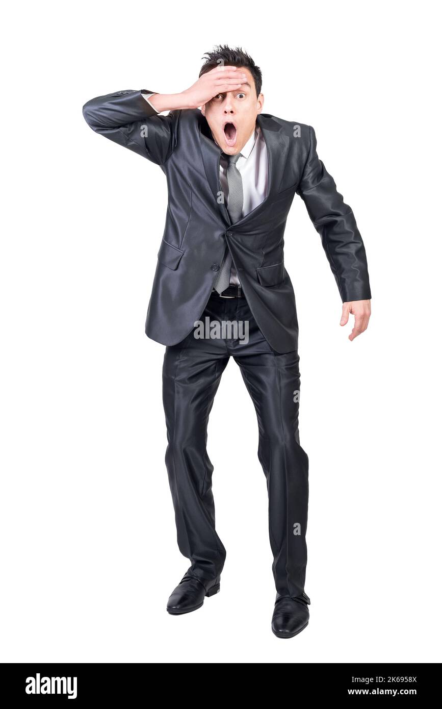 Surprised Man With Opened Mouth White Background Stock Photo Alamy