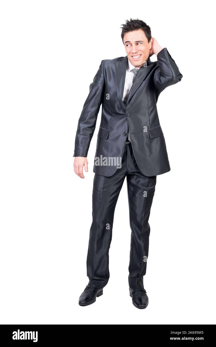 Timid male entrepreneur touching head hi-res stock photography and ...