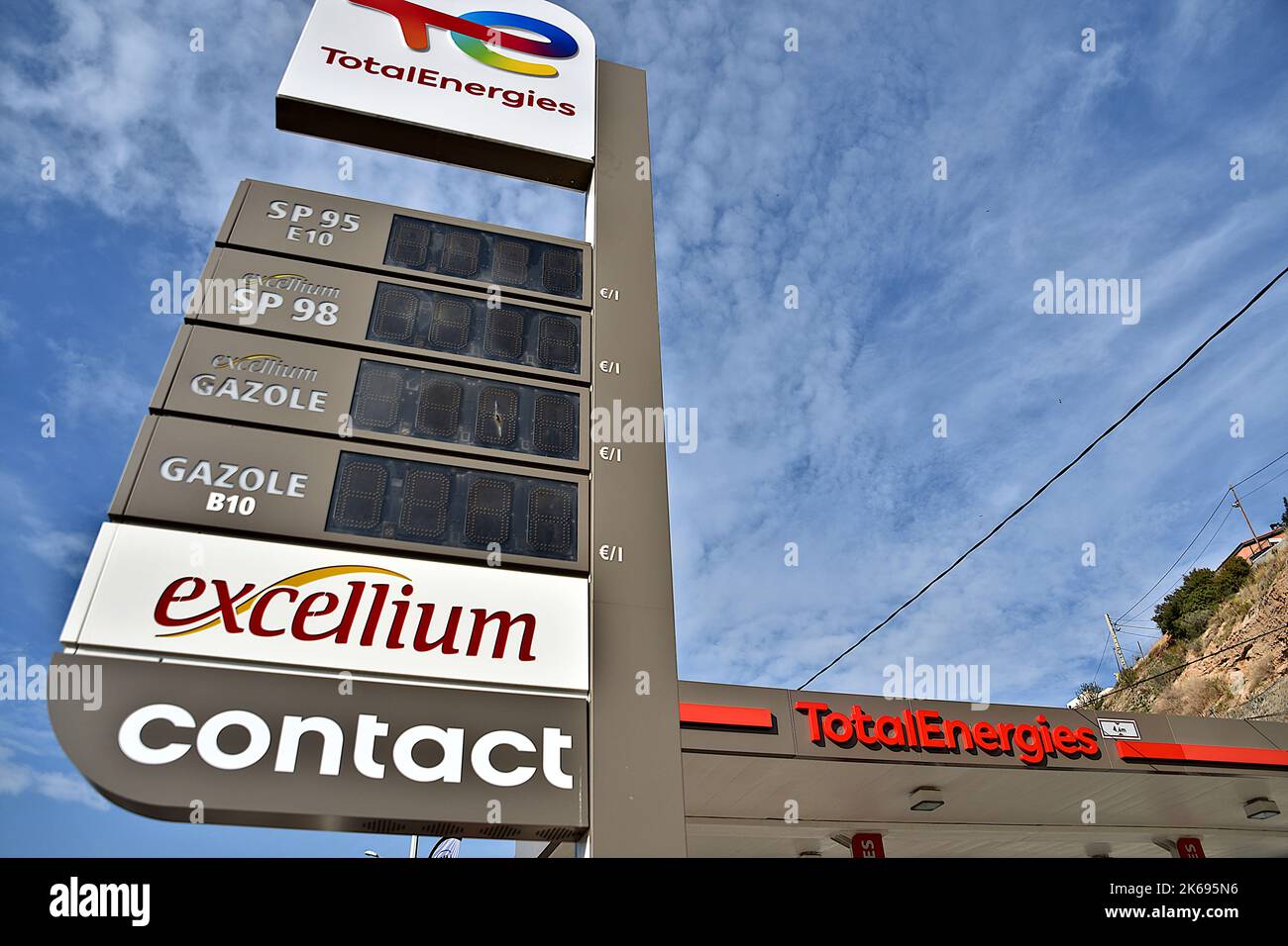 General view of a TotalEnergies service station without fuel in ...