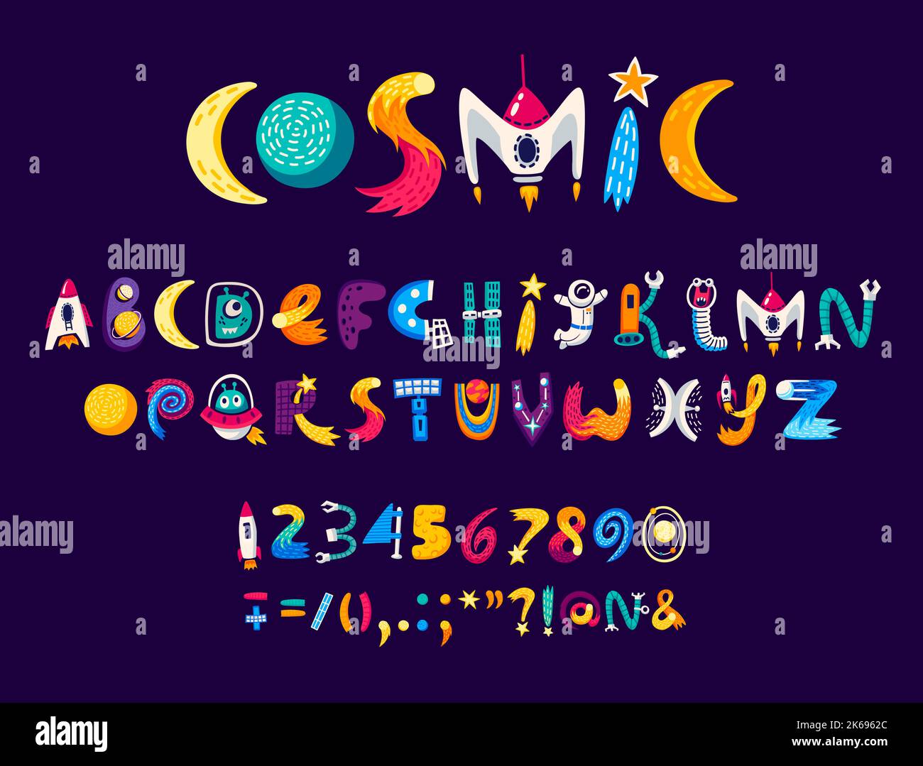 Cartoon space font, universe type and galaxy typeface, vector alphabet ...