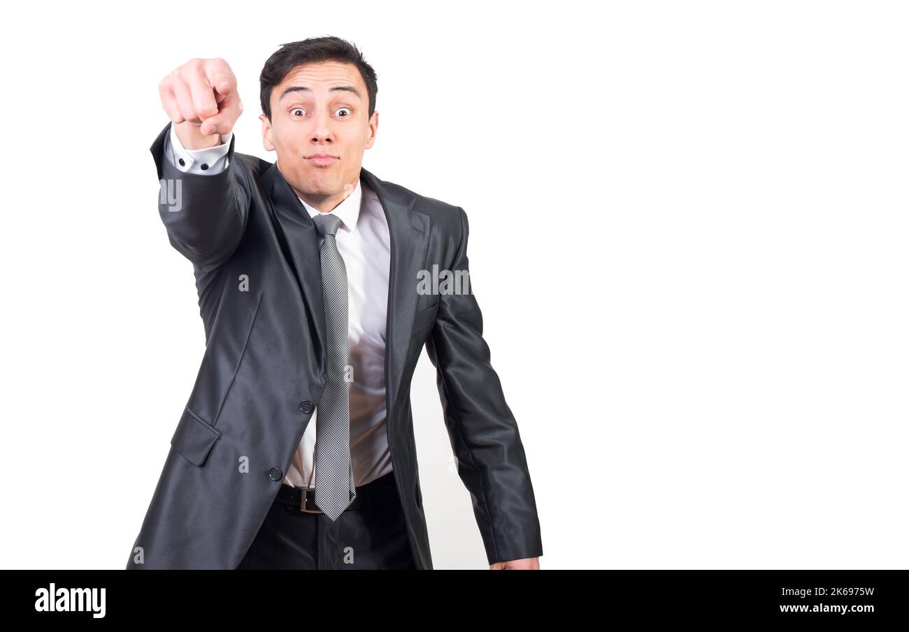 Concentrated man leader pointing subordinate necessary task Stock Photo ...