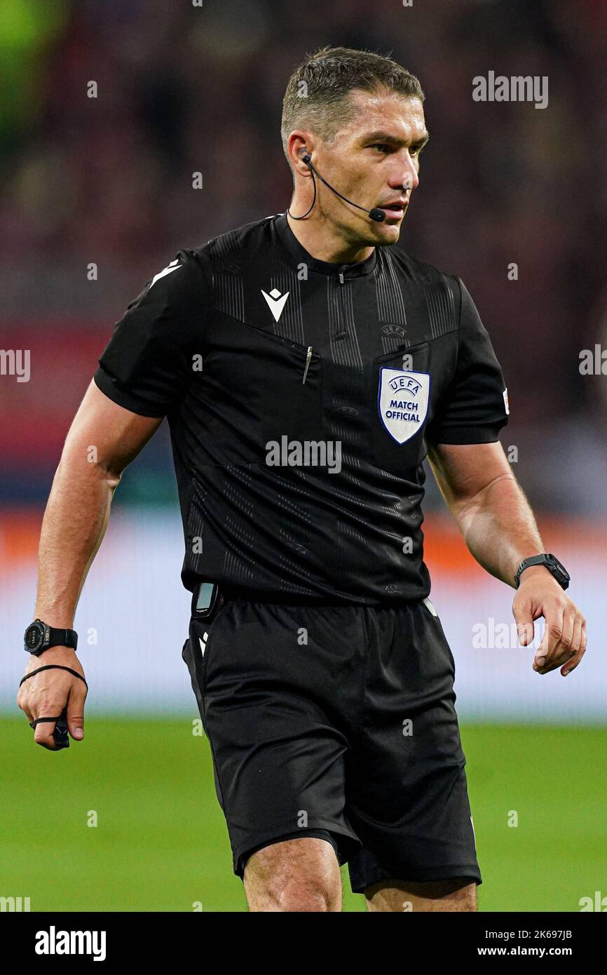 LEVERKUSEN, GERMANY - OCTOBER 12: referee Istvan Kovacs during the ...