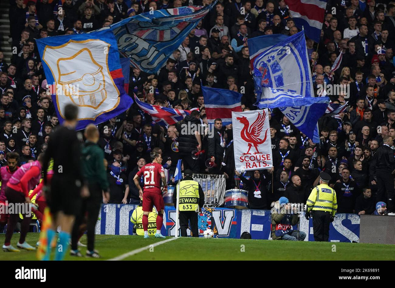 *Editors note content* Liverpool's Kostas Tsimikas takes a corner in ...