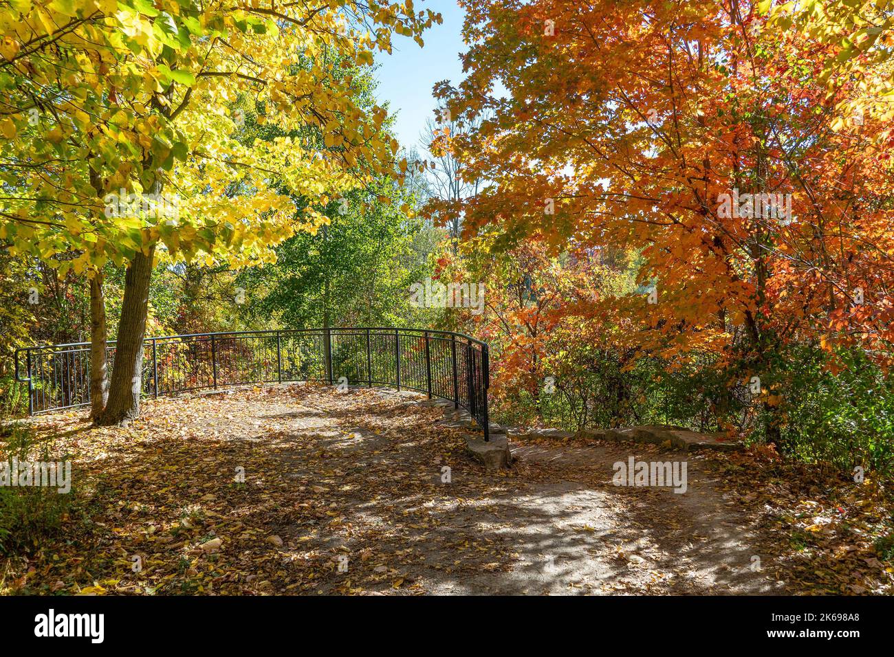 Observation deck and descent to the park surrounded by colorful autumn ...