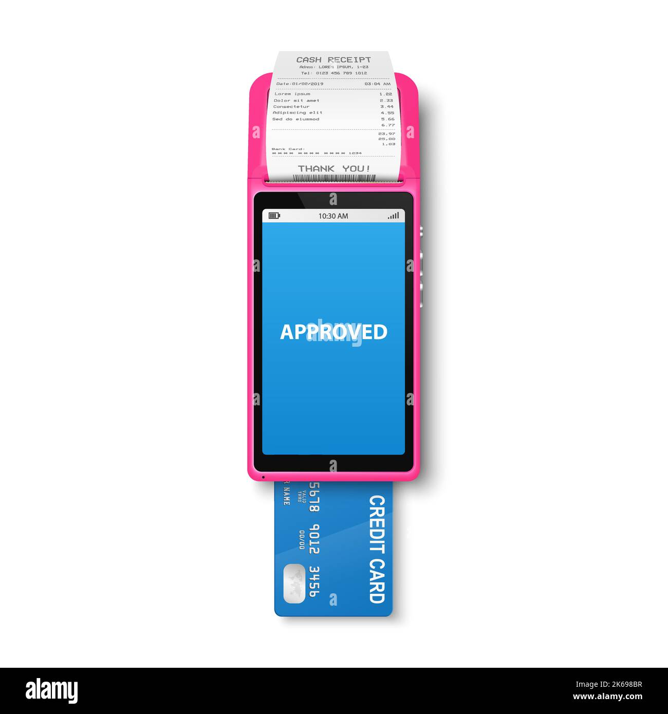 Vector 3d NFC Payment Machine with Approved Status, Paper Receipt, Credit Card. Wi-fi, Wireless ...