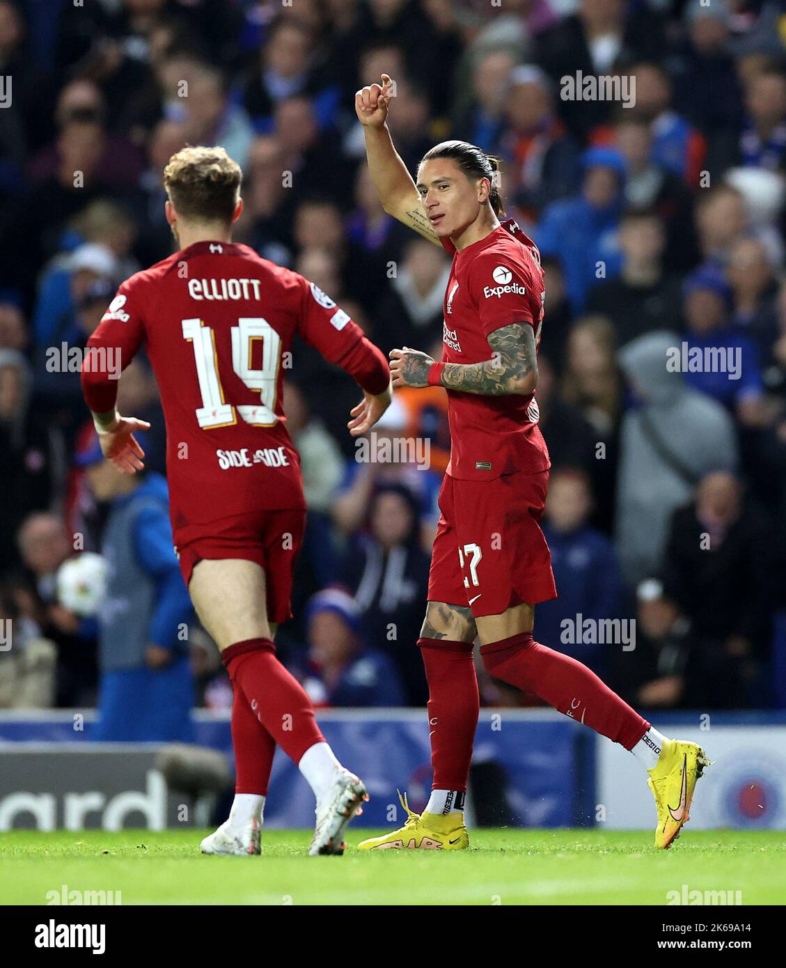 Liverpool's Darwin Nunez celebrates scoring their side's third goal of ...