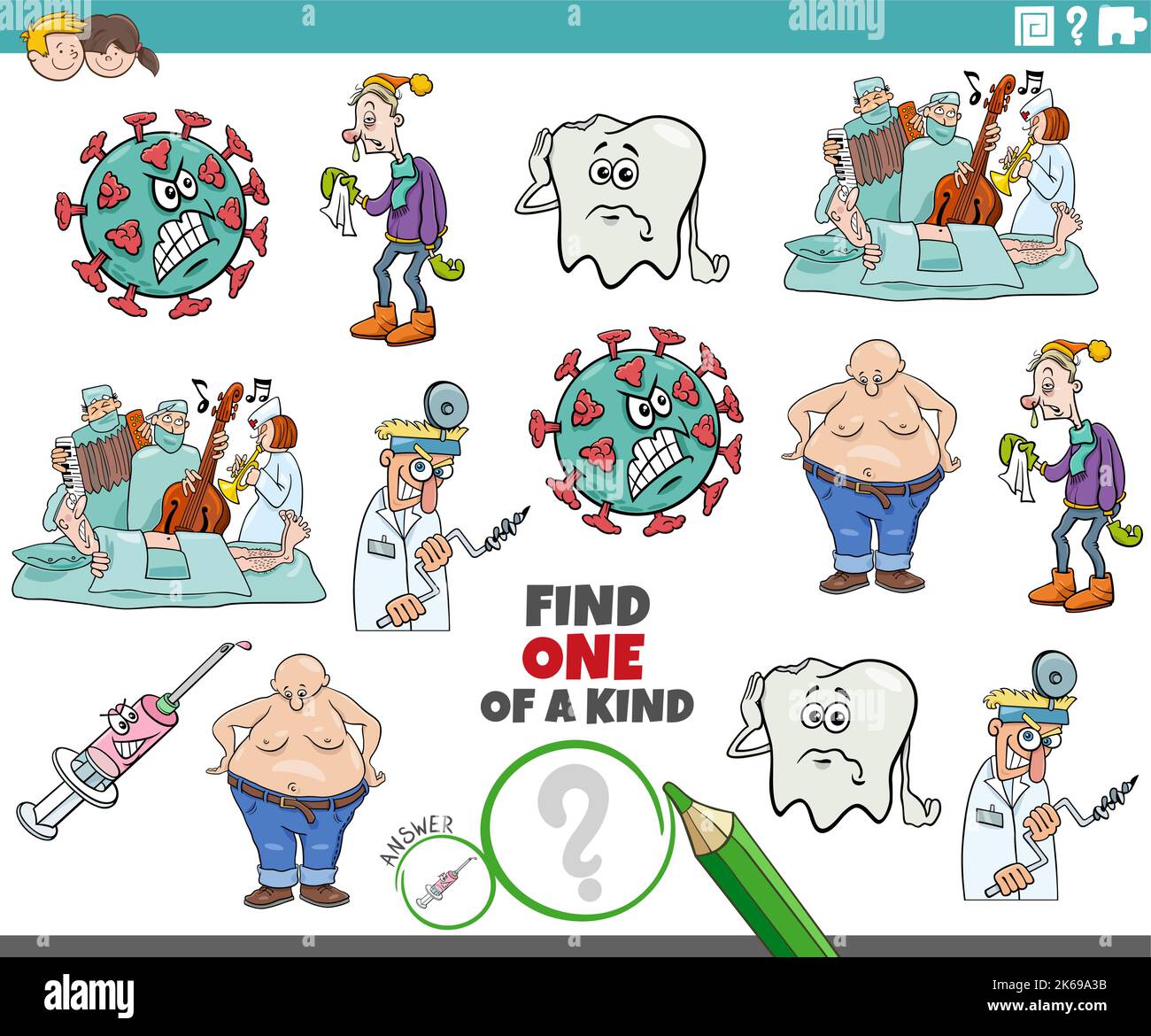 Cartoon illustration of find one of a kind picture educational game ...