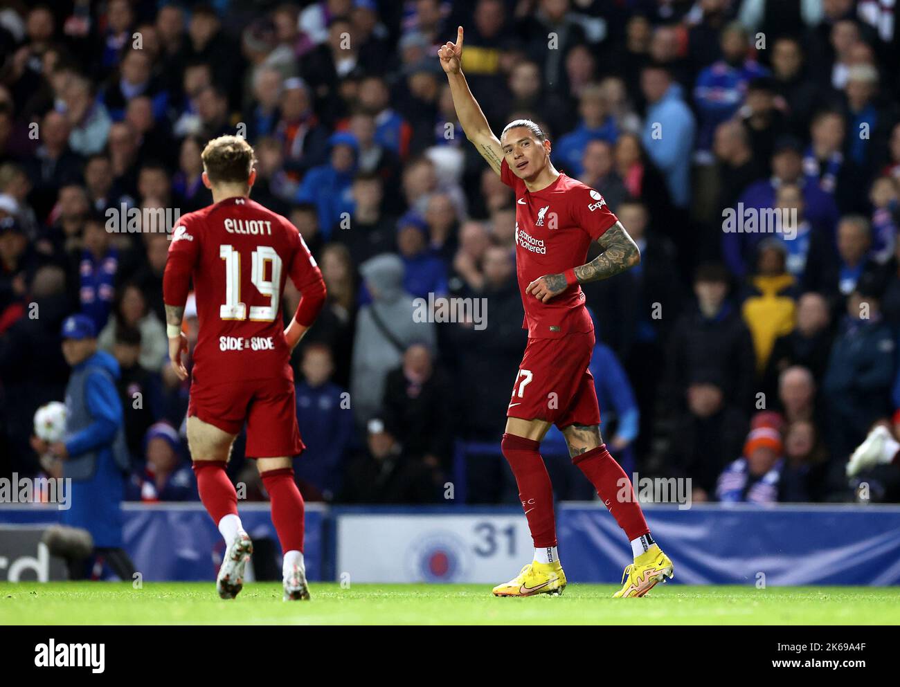 Liverpool's Darwin Nunez celebrates scoring their side's third goal of ...