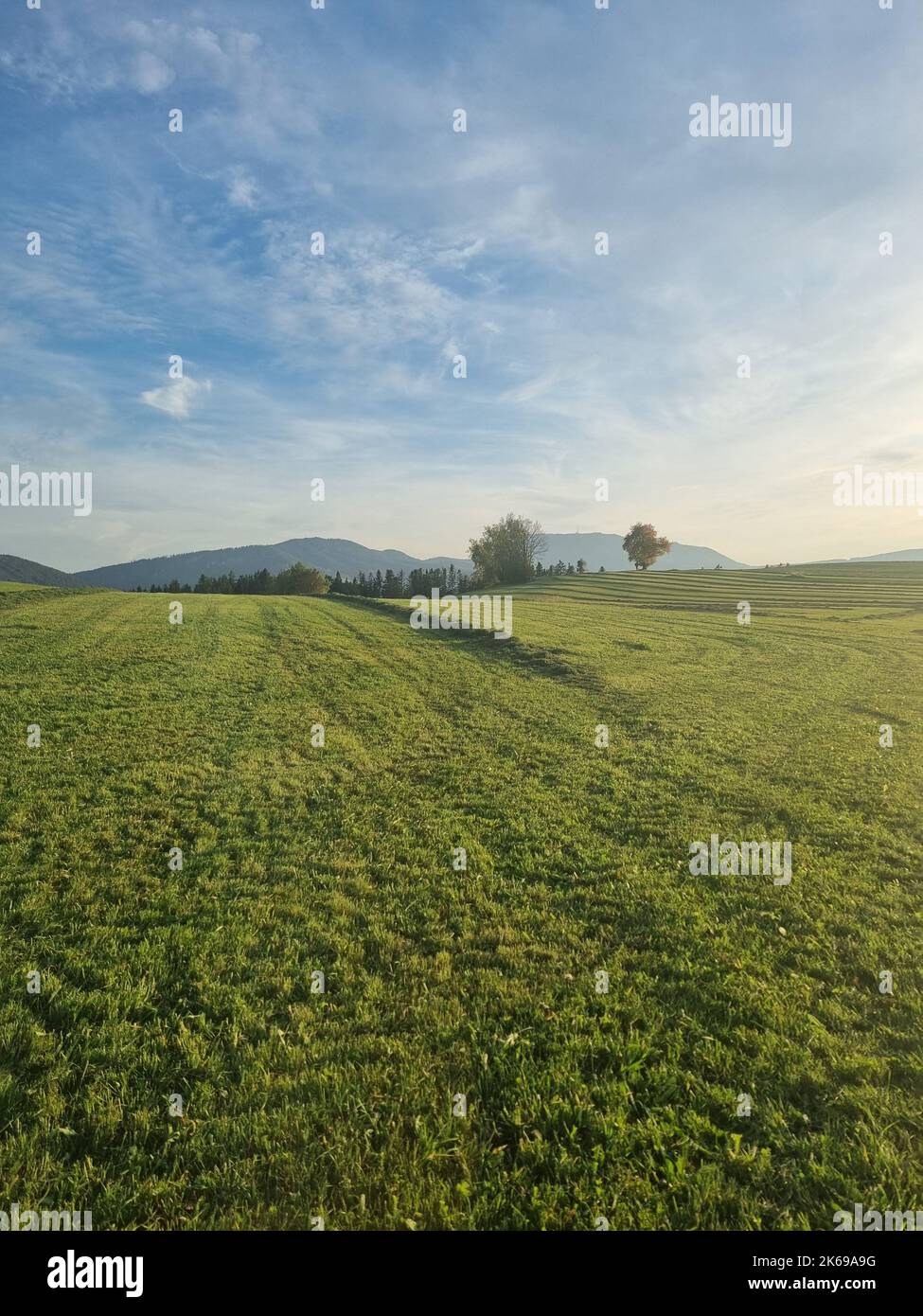A green landscape in a mountain town Stock Photo - Alamy