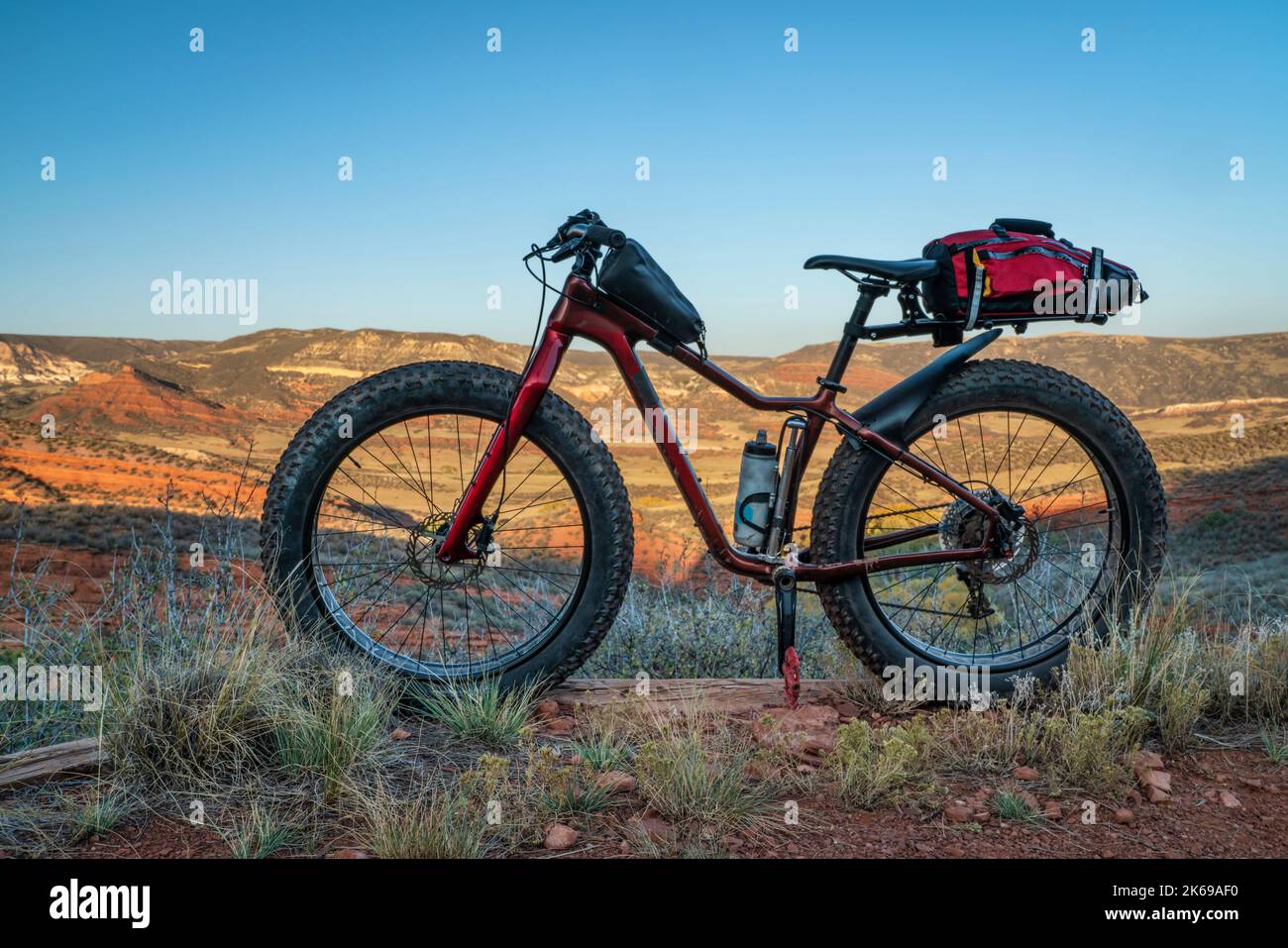 fat mountain bike with a frame and trunk bag during biking trip at ...