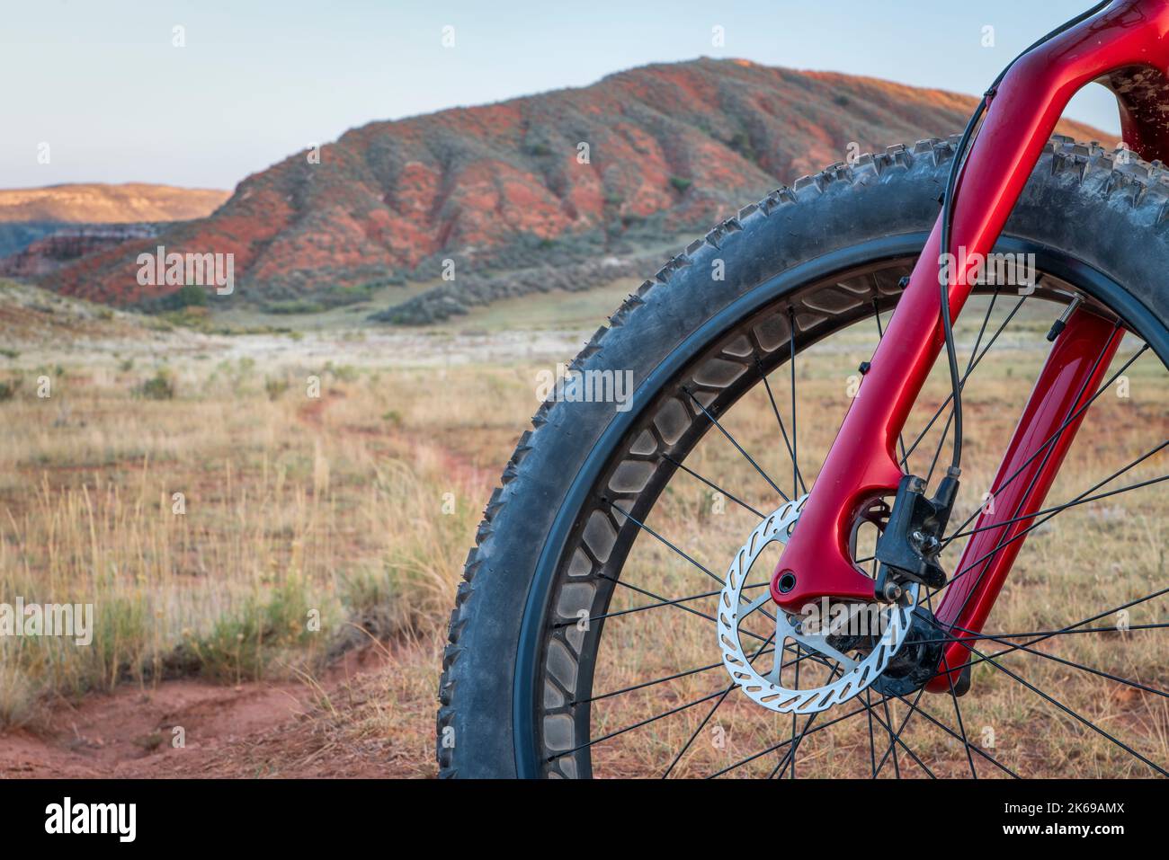 front wheel of a fat mountain bike with a hydraulic disk brake at ...
