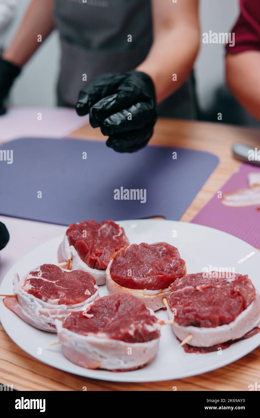 Cooking minion steak at a cooking class. Homemade food Stock Photo - Alamy