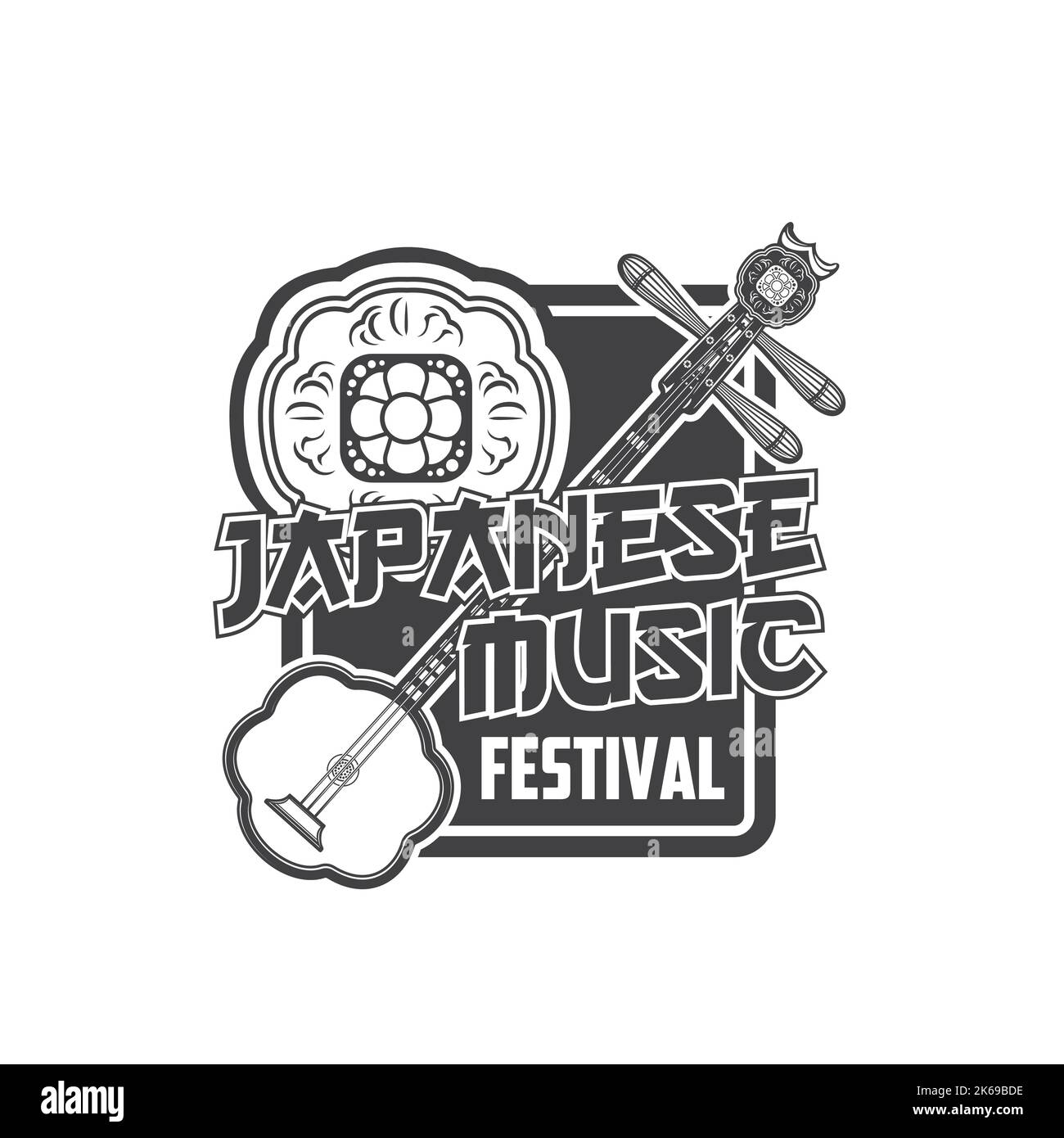 Japanese music festival icon with vector shamisen. Traditional japanese ...