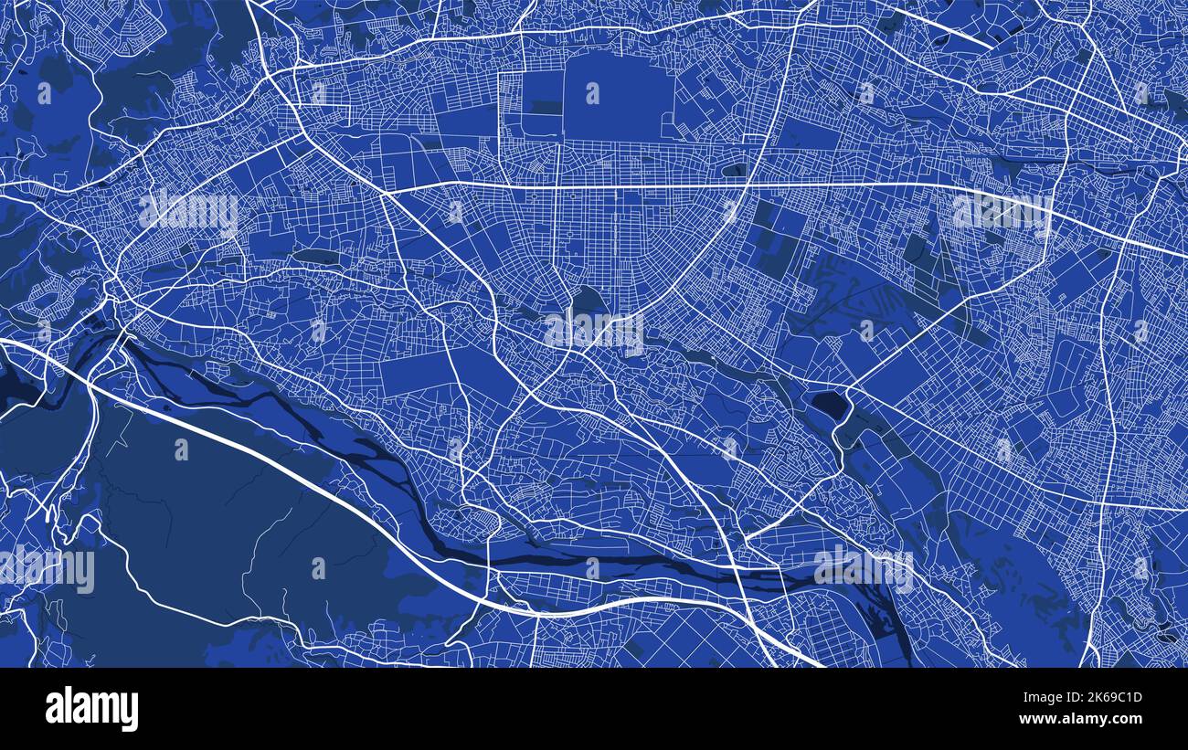Detailed map poster of Sagamihara city administrative area. Blue ...