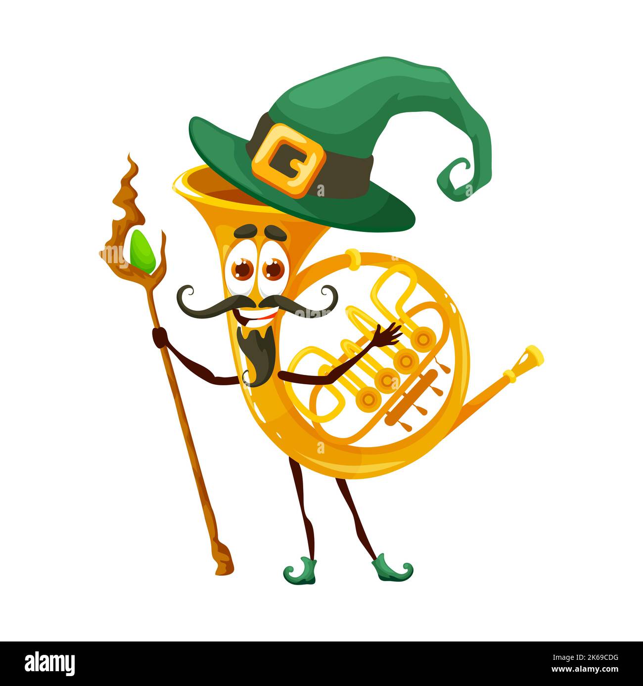Cartoon french horn mage character with magic staff. Fantasy wizard ...