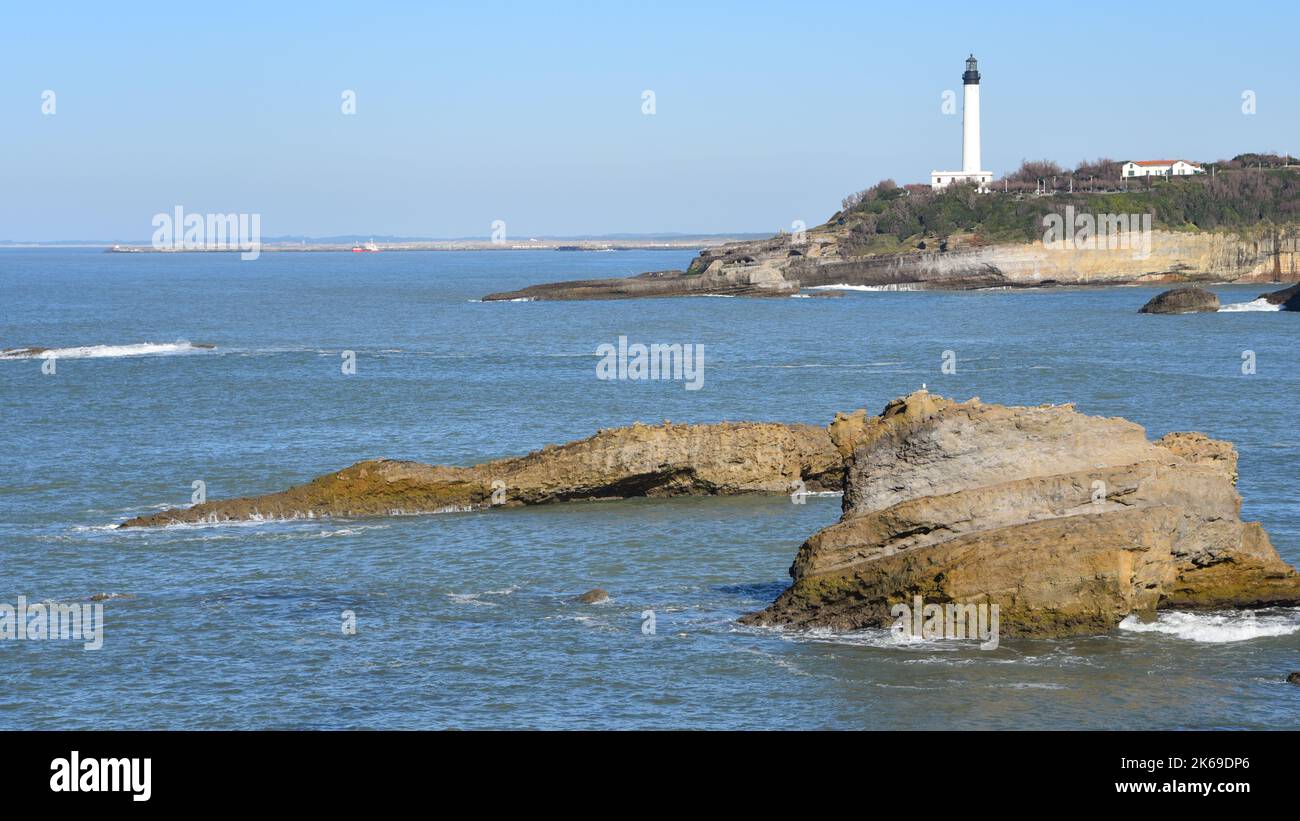 Biarritz, France - 15 Jan, 2023: Winter views of the Phare de Biarritz ...