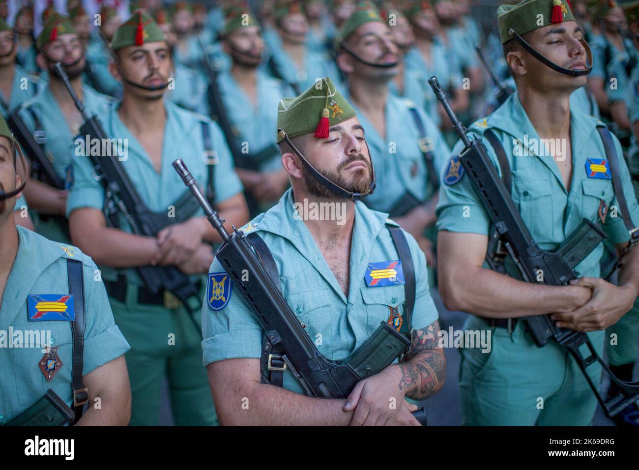 Members of La Legión, an elite unit of the Spanish army, do formation ...