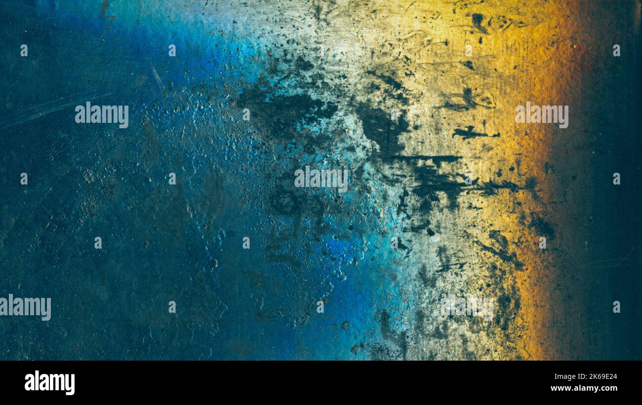grunge texture weathered wall blue yellow stains Stock Photo - Alamy