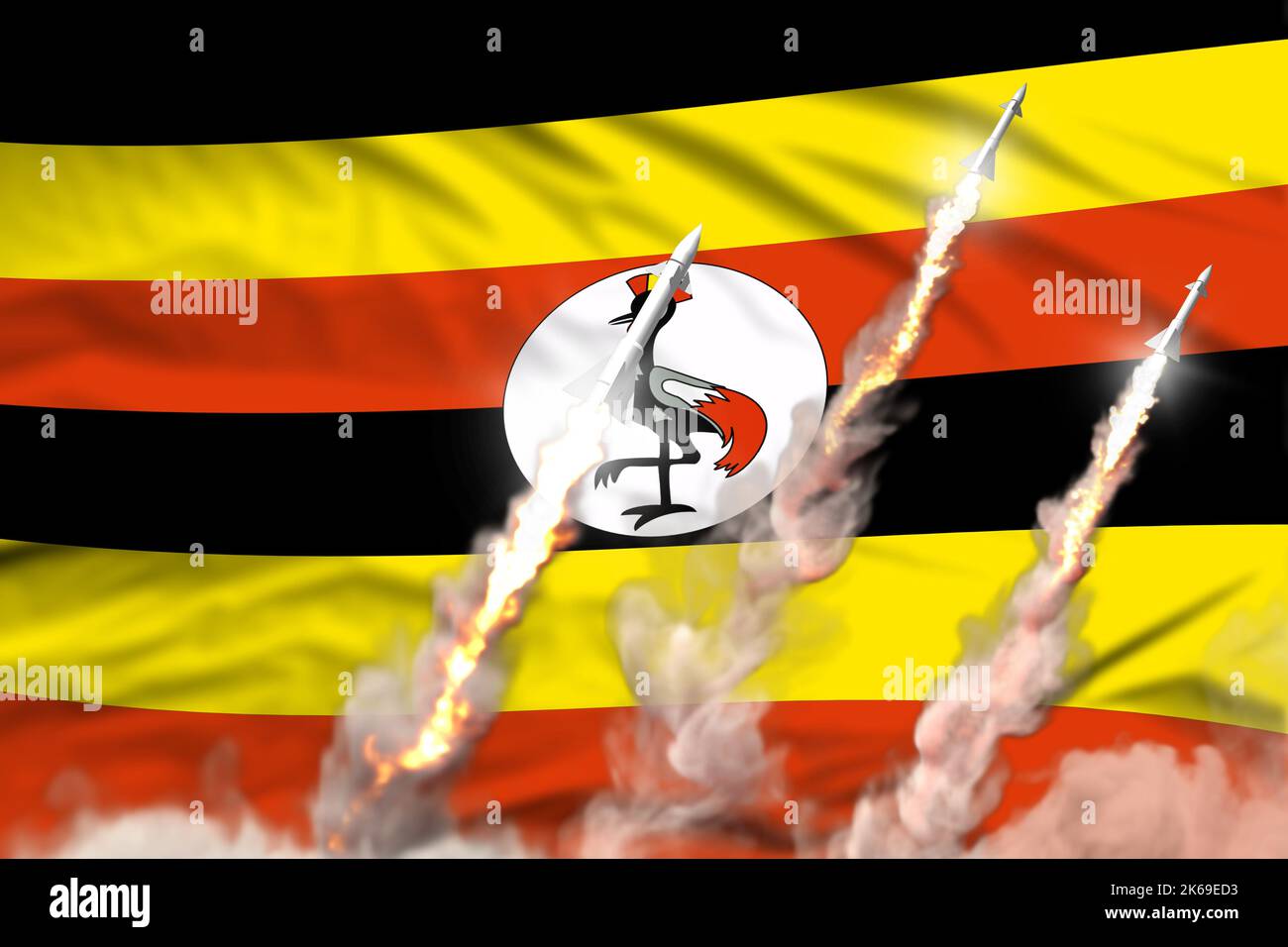 Modern strategic rocket forces concept on flag fabric background ...