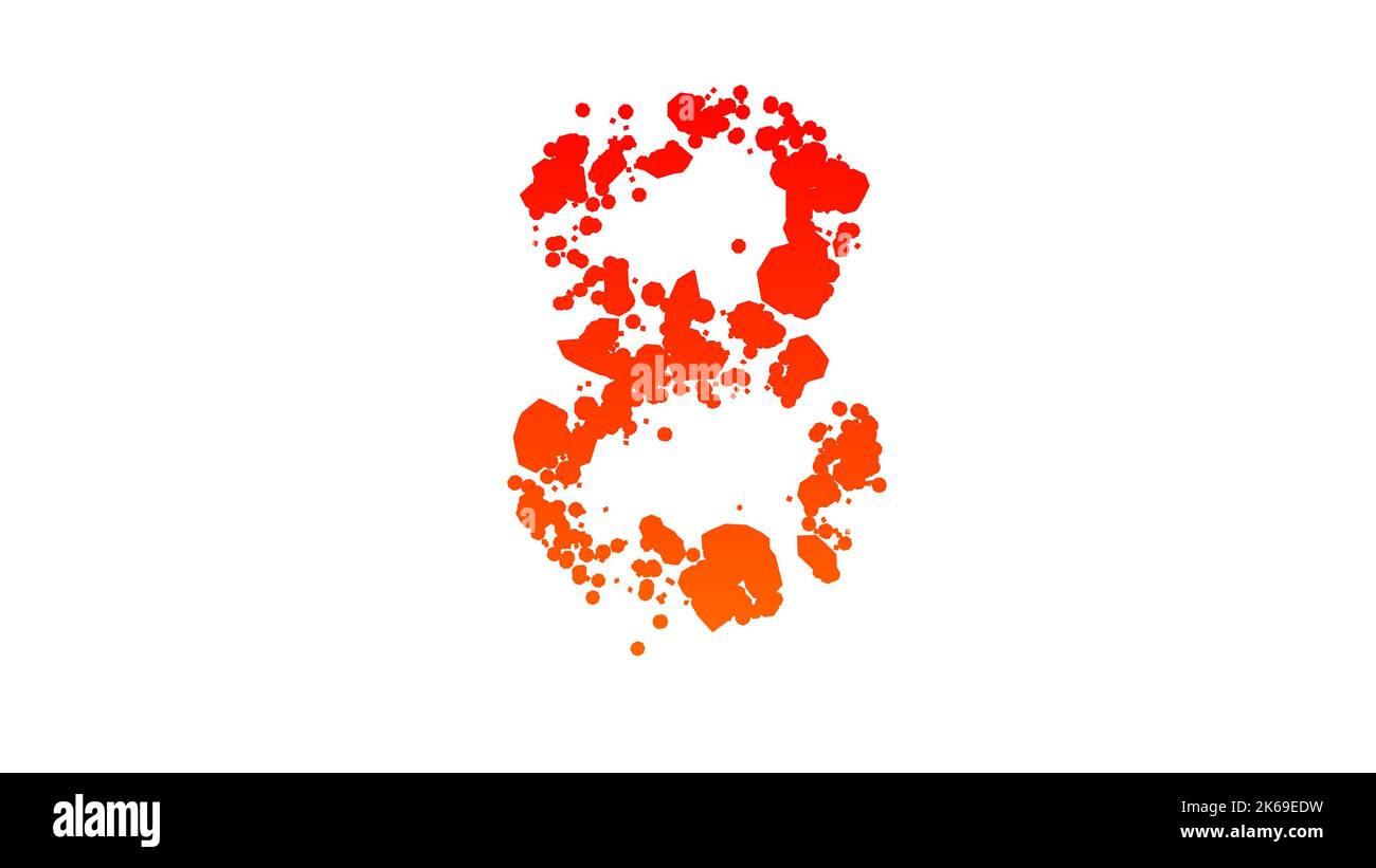 orange - red cartoon stain patches style alphabet, number 8, isolated ...