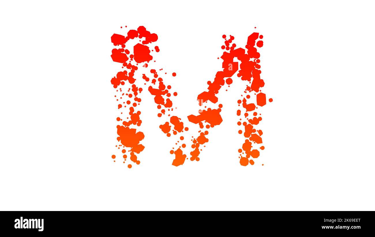 orange - red cartoon paint patches style alphabet, letter M, isolated ...