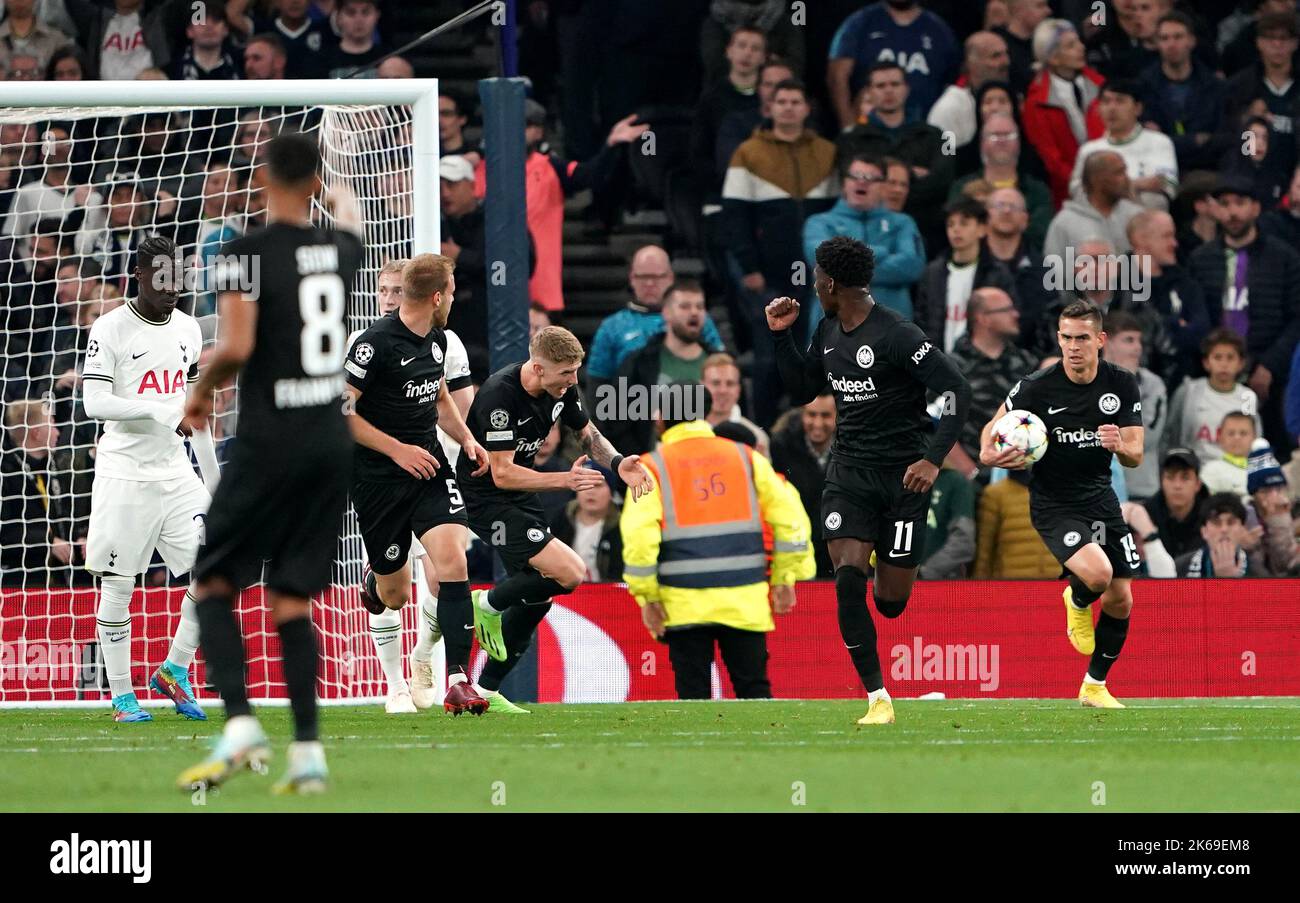 Eintracht Frankfurt's Faride Alidou (second right) celebrates scoring ...