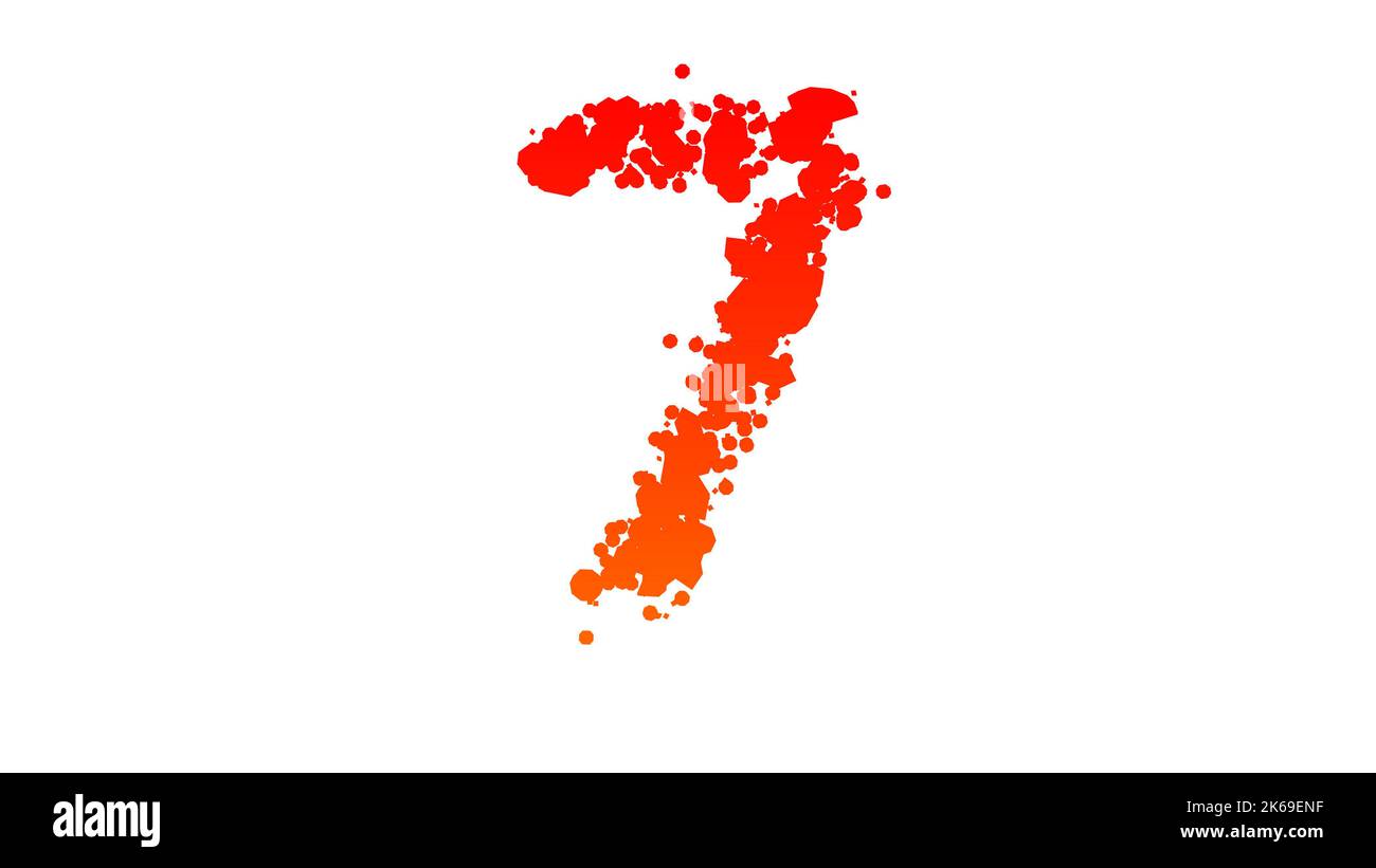 orange - red cartoon colour blots style font, number 7, isolated ...