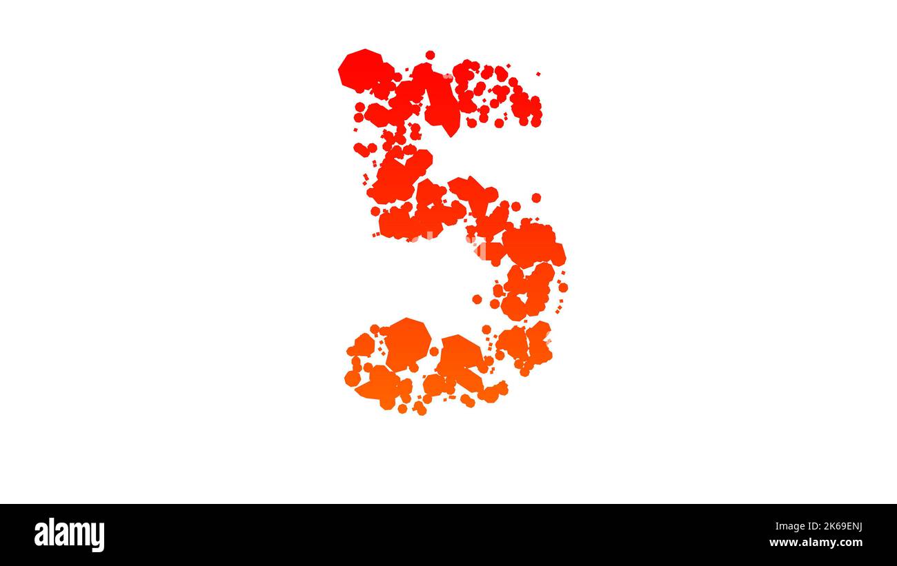 orange - red cartoon stain patches style alphabet, number 5, isolated ...