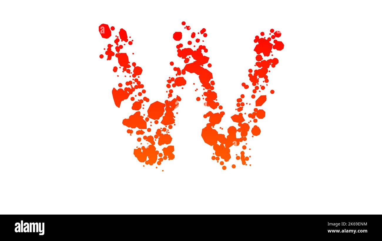 orange - red cartoon color blots style alphabet, letter W, isolated ...