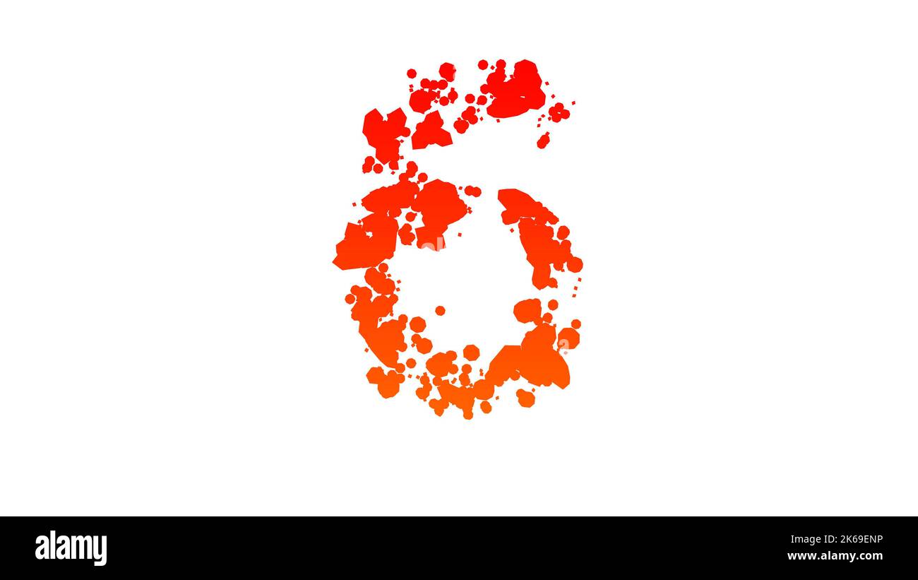 orange - red cartoon tint blots style font, number 6, isolated - object ...