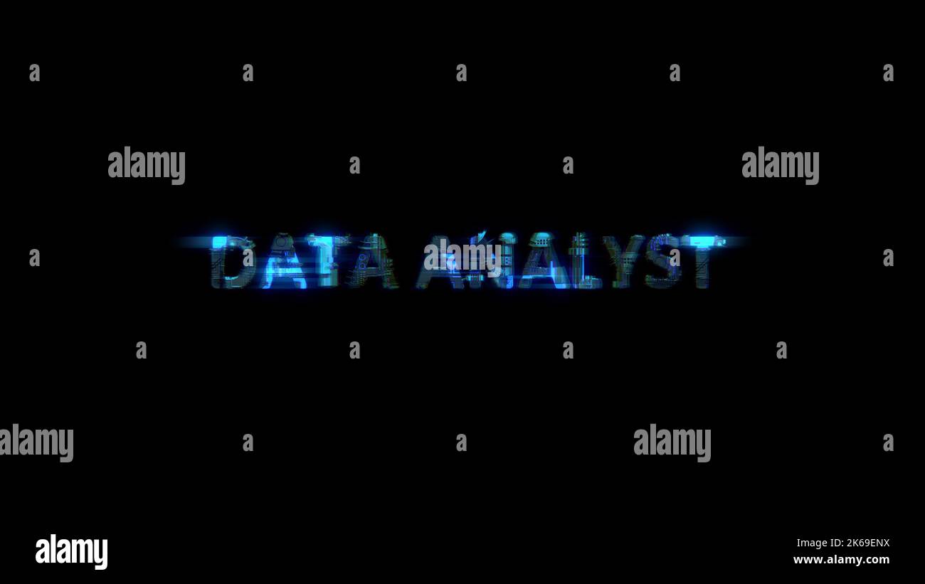 cybernetical electrical light shining text DATA ANALYST in glitch style ...