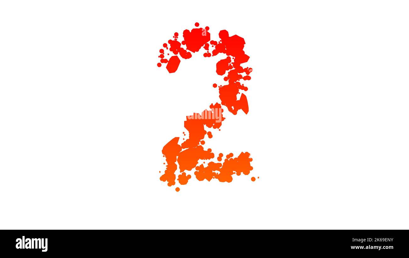 orange - red cartoon stain blots style font, number 2, isolated ...
