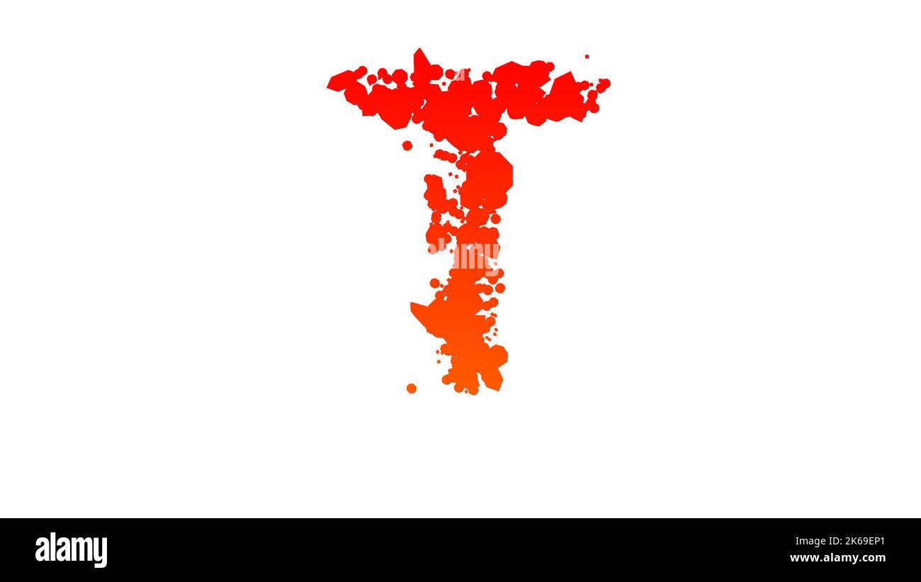 orange - red cartoon colour blots style alphabet, letter T, isolated ...