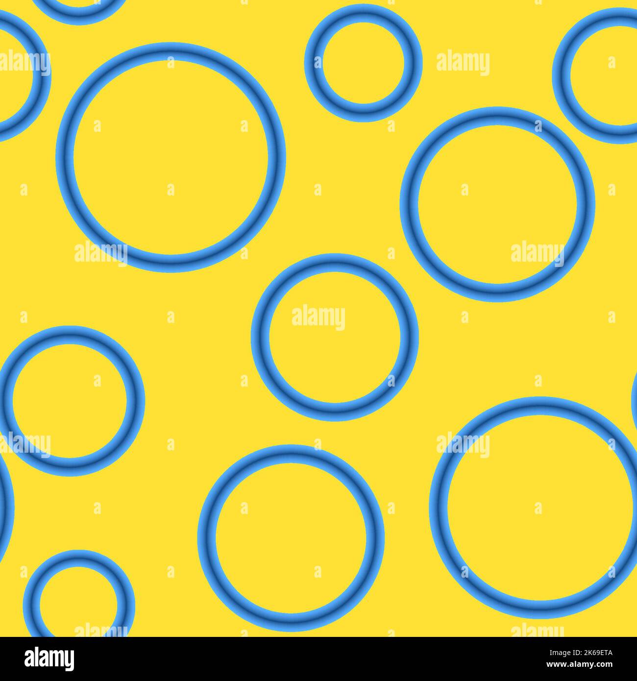 Geometric abstract seamless pattern randomly azure rings on yellow ...