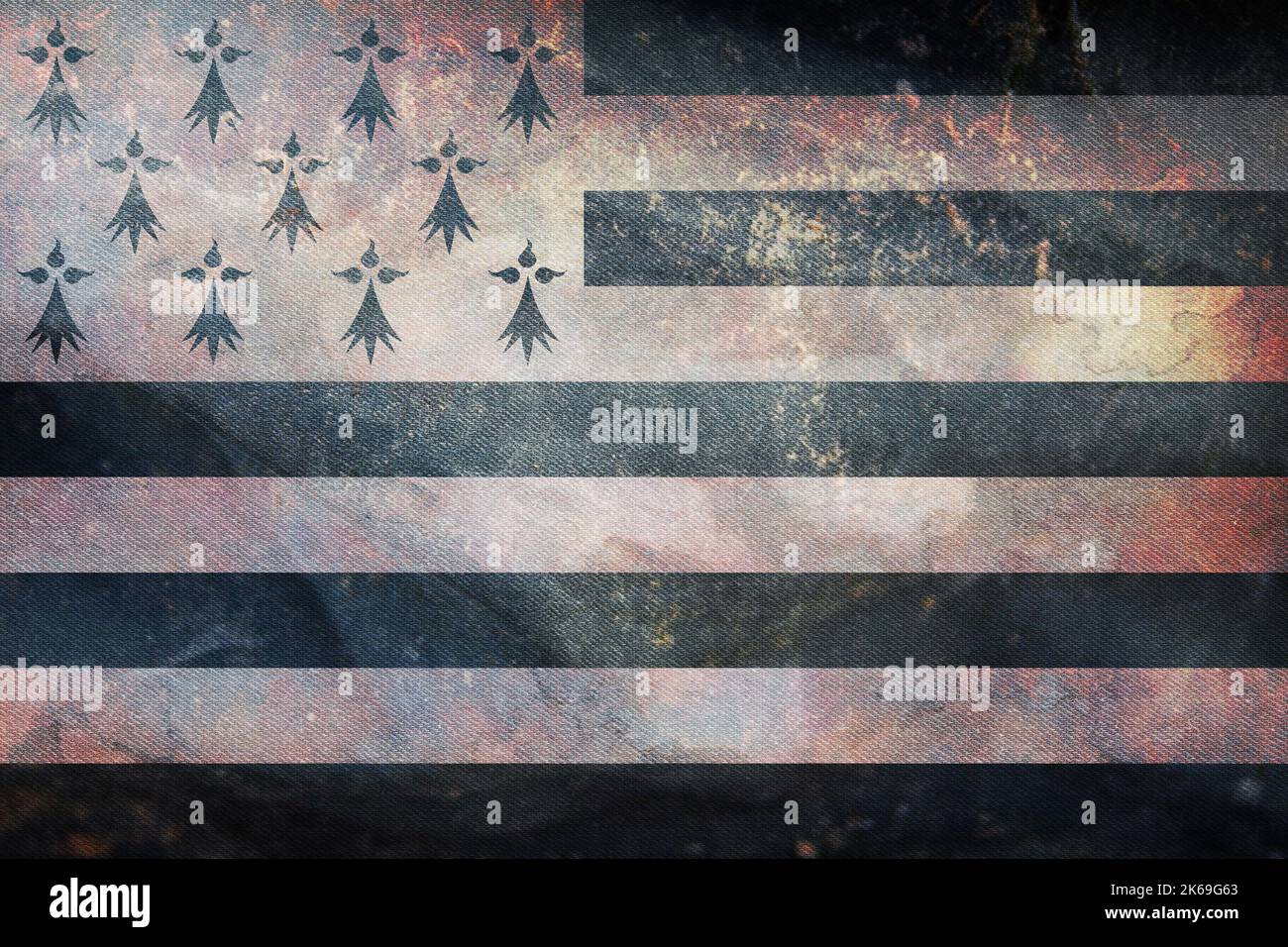 retro flag of Celtic peoples Bretons with grunge texture. flag ...