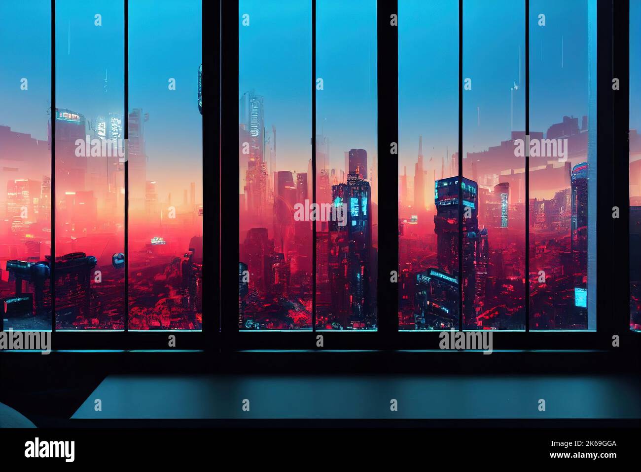 beautiful home cyberpunk interior in anime style With neon backlight ...