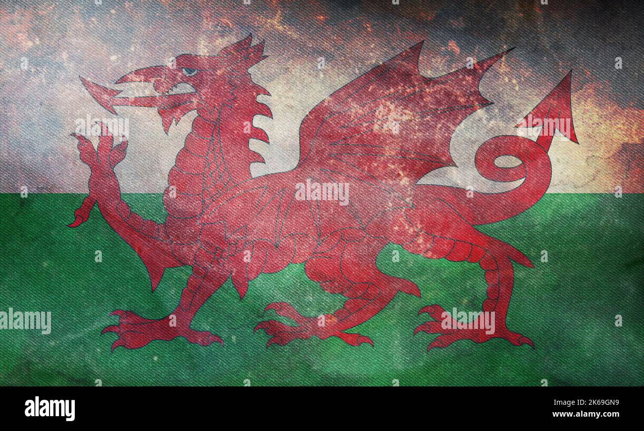 retro flag of Celtic peoples Welsh people with grunge texture. flag ...