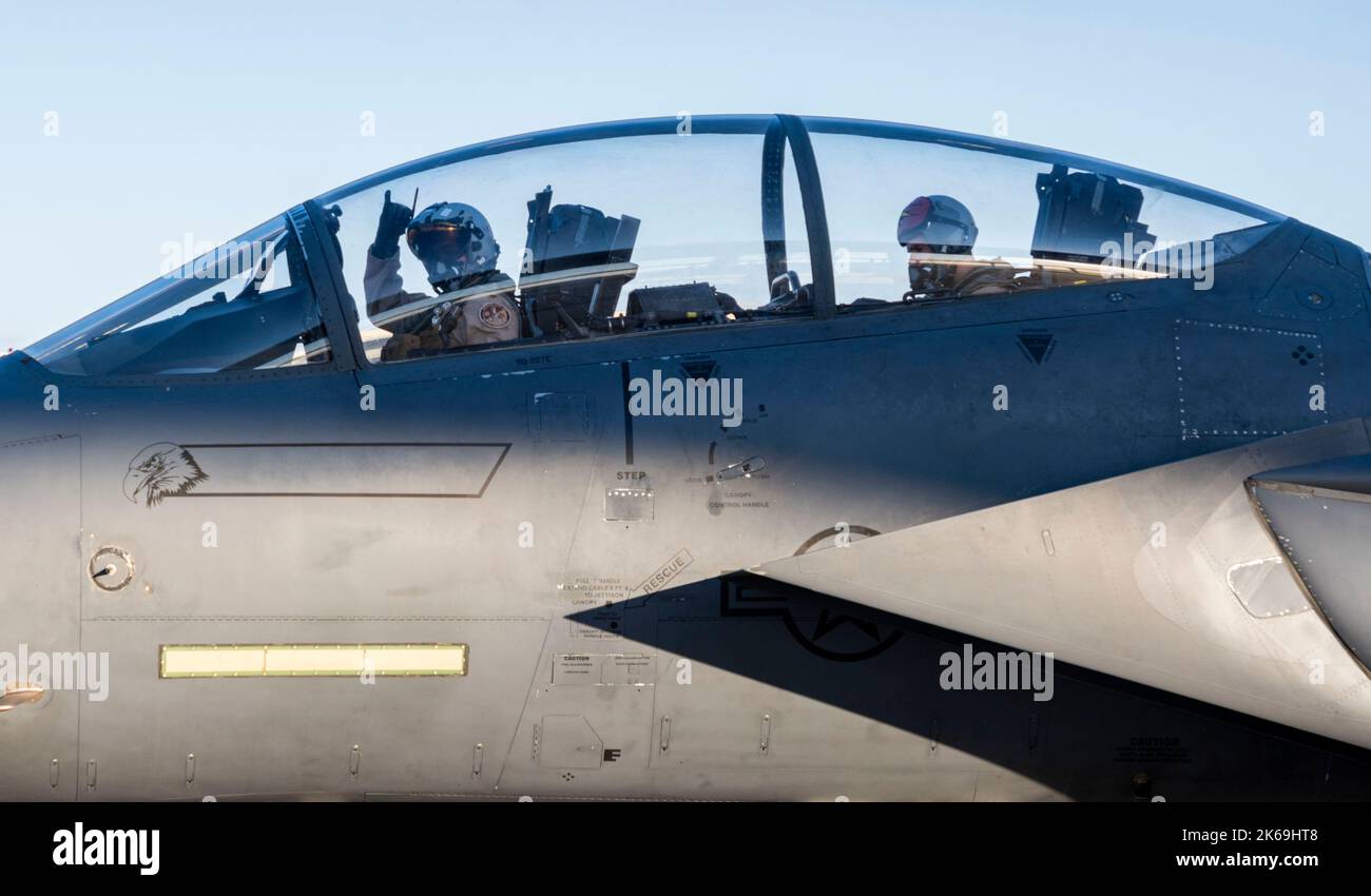 U.S. Air Force Airmen assigned to the 389th Fighter Squadron (FS) taxi ...
