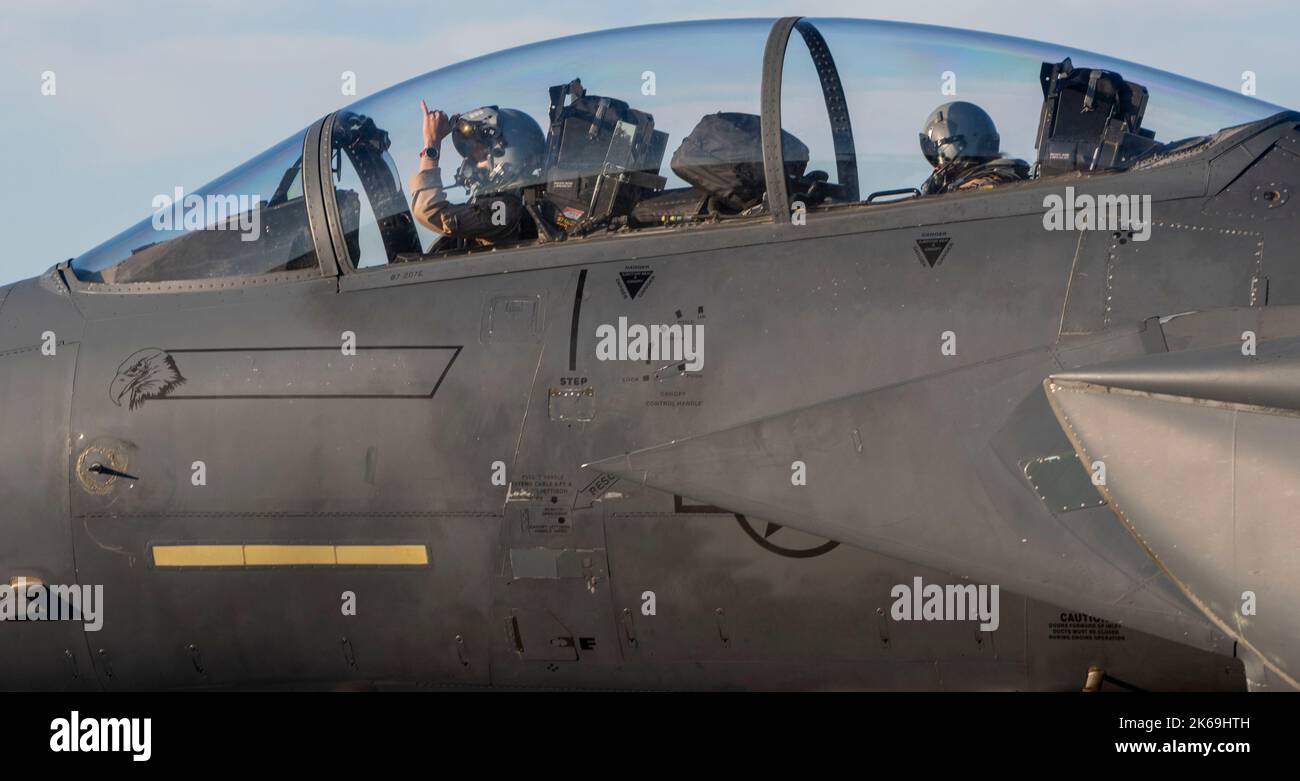U.S. Air Force Airmen assigned to the 389th Fighter Squadron (FS) taxi ...