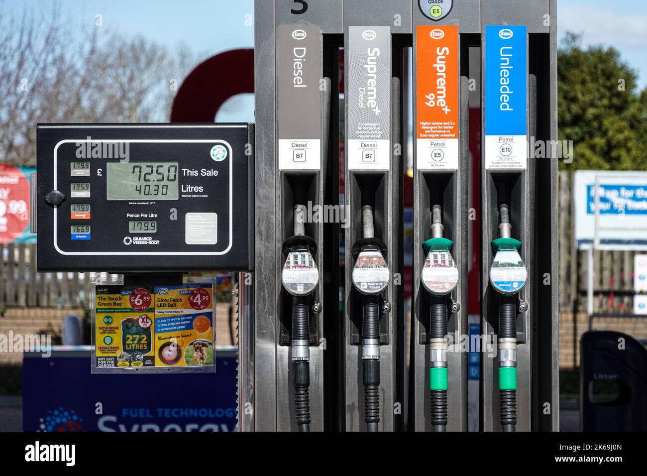 Diesel and petrol pump at petrol station, London, England, United ...