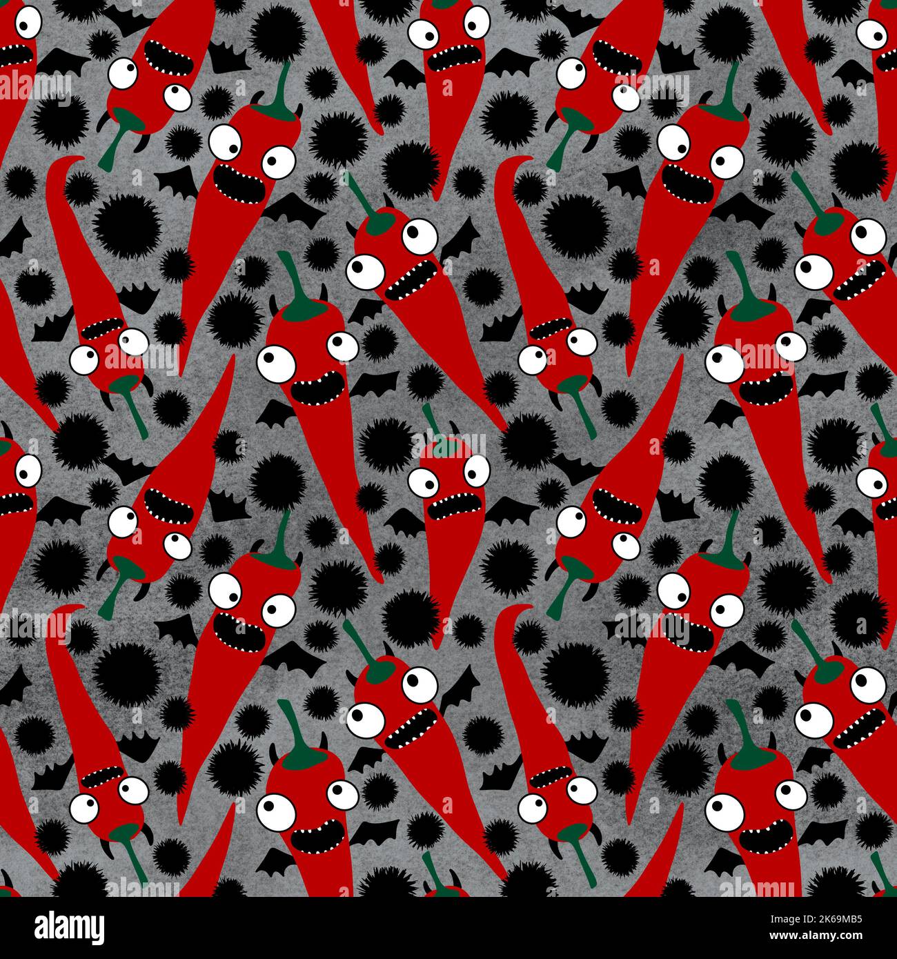 Cartoon vegetable seamless vampire Halloween red hot pepper pattern for ...