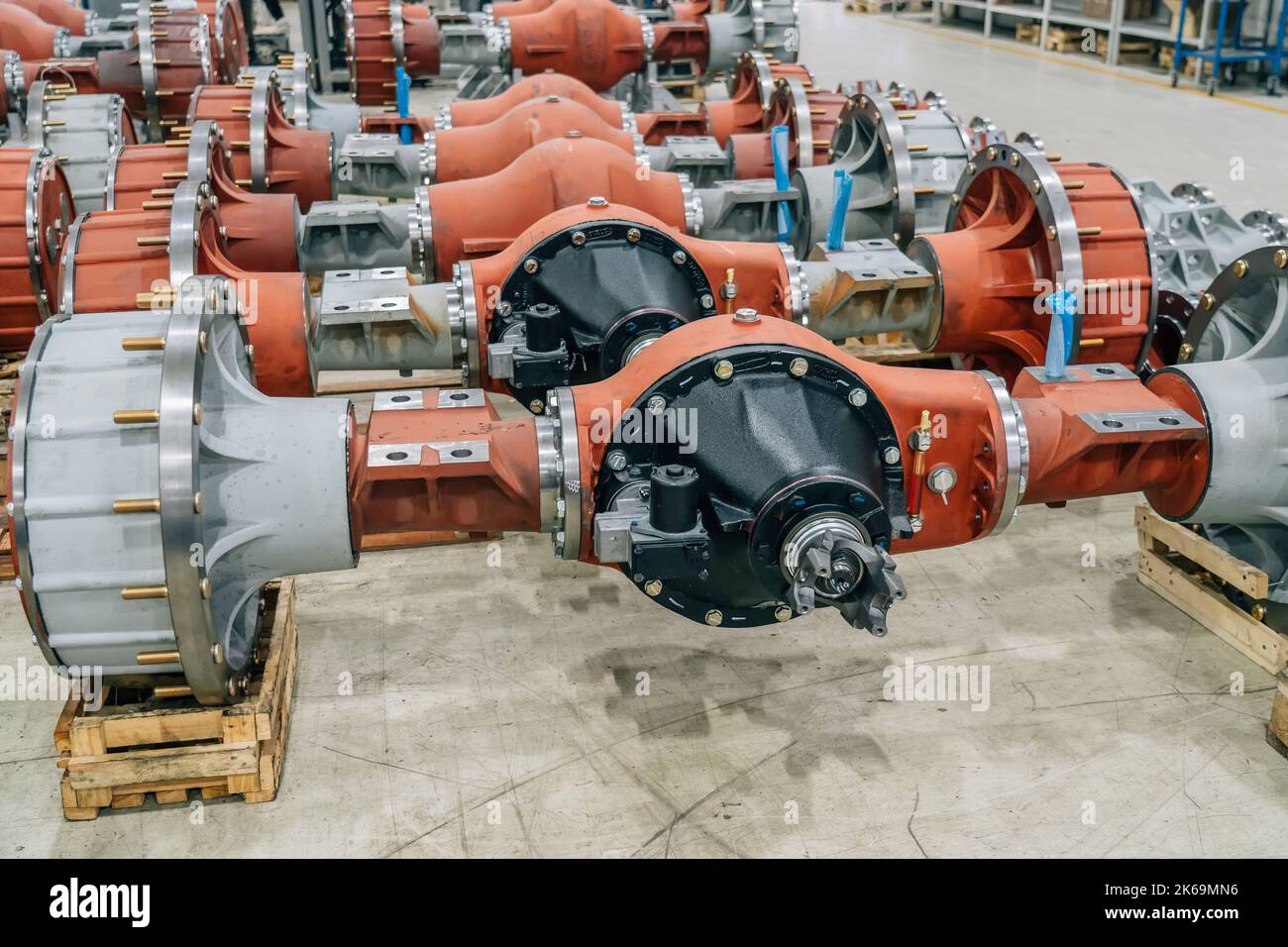 Vehicle parts of agricultural machine in factory. Industrial auto or ...