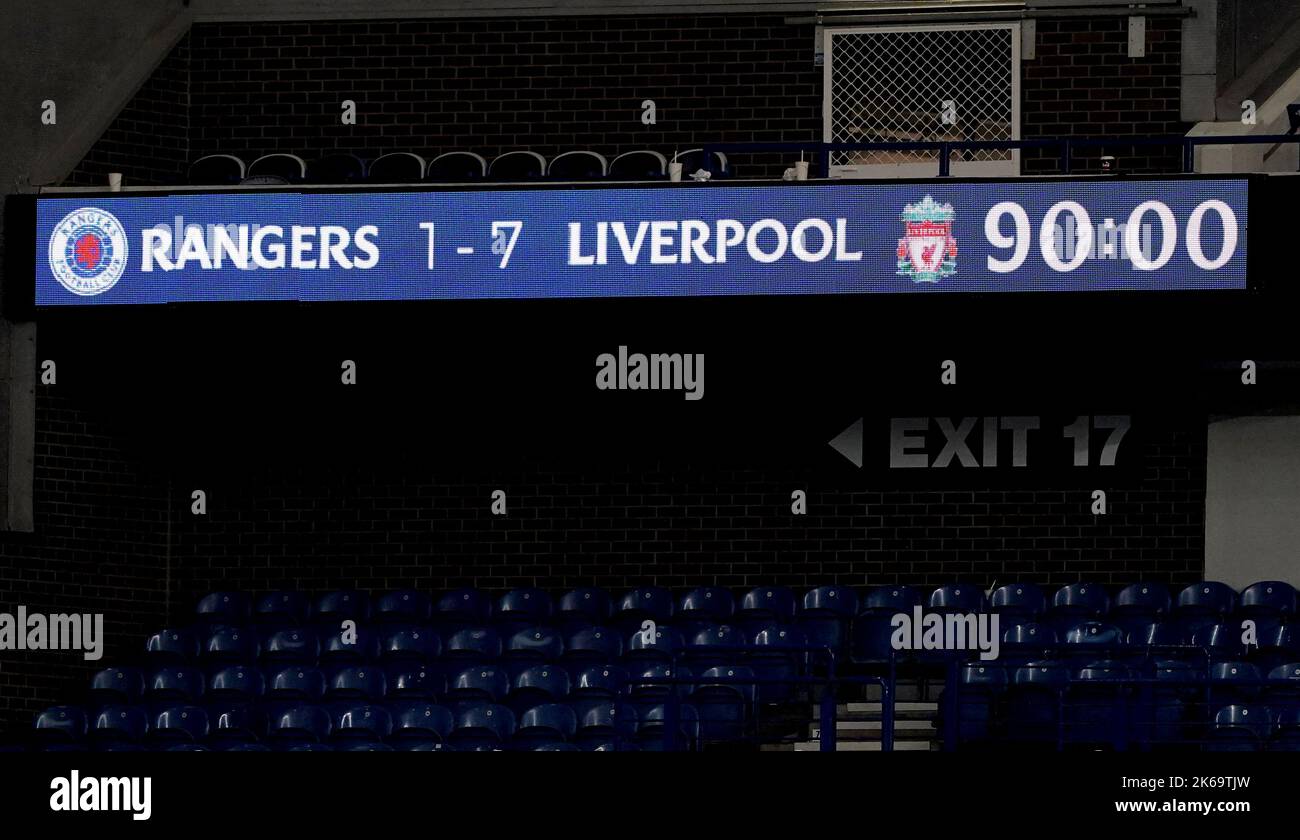 The score board shows the full time score after the UEFA Champions ...