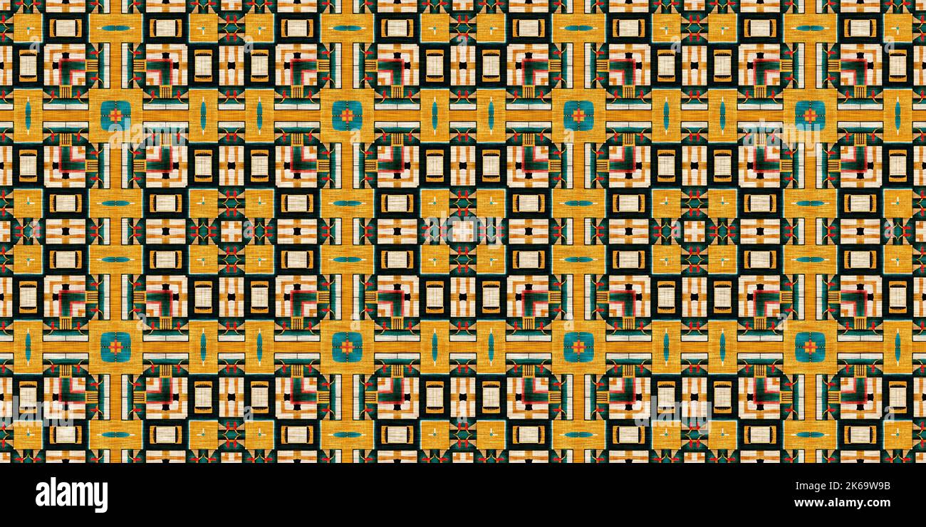 Traditional tile mosaic seamless border pattern print. Fabric effect ...