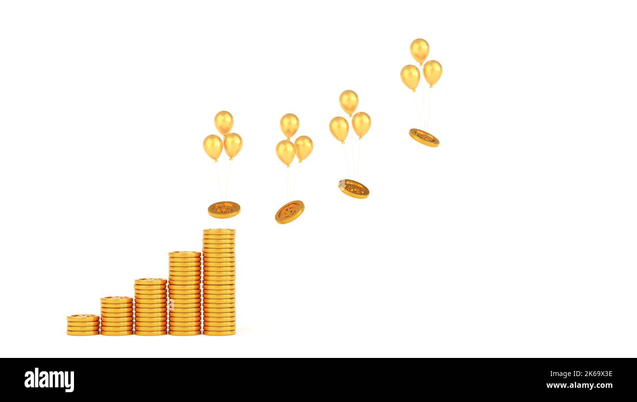 Balloon taking gold coin dollar up on the air, money financial ...